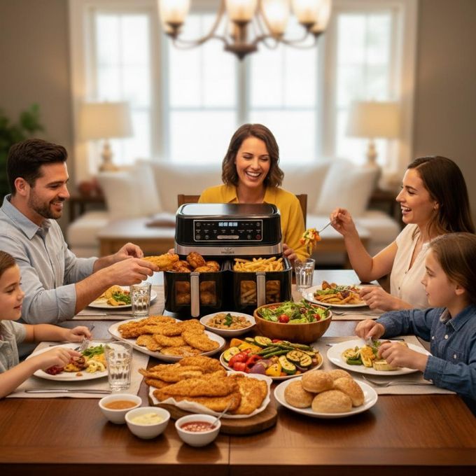 Friteuse Air Fryer Double Tiroirs 9L 1600W À Air Chaud - 8 Programmes ...